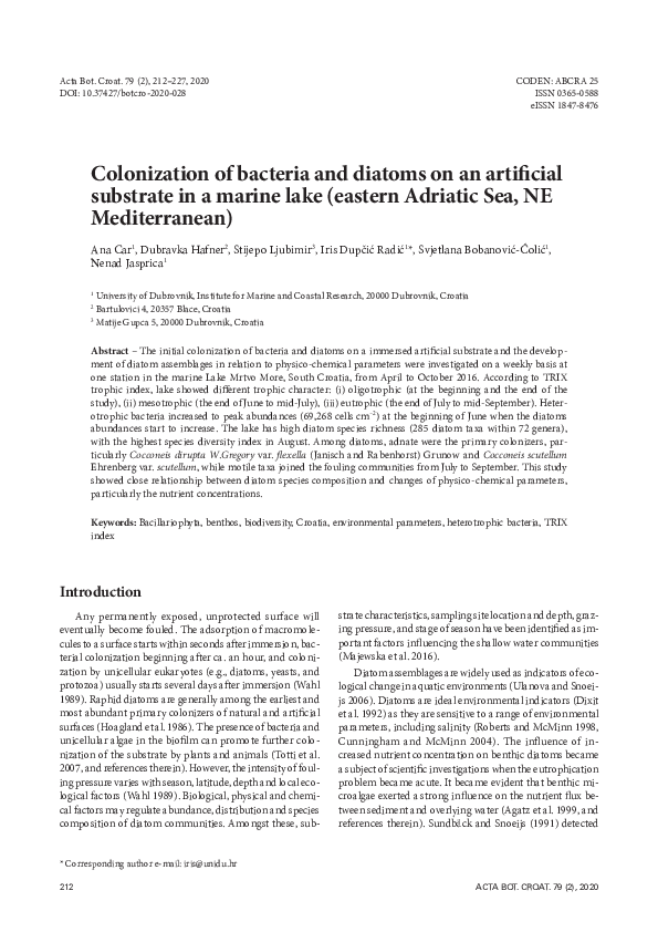 (PDF) Colonization of bacteria and diatoms on an artificial substrate ...