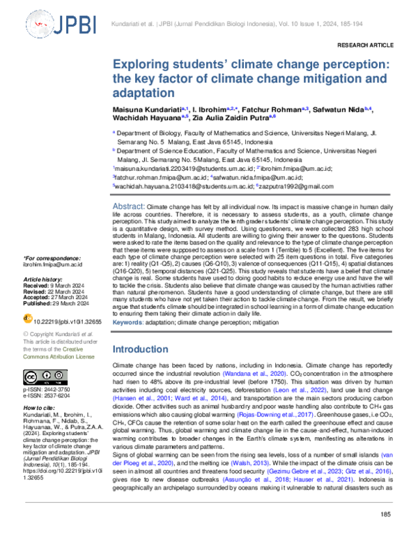 (PDF) Exploring students’ climate change perception: the key factor of ...