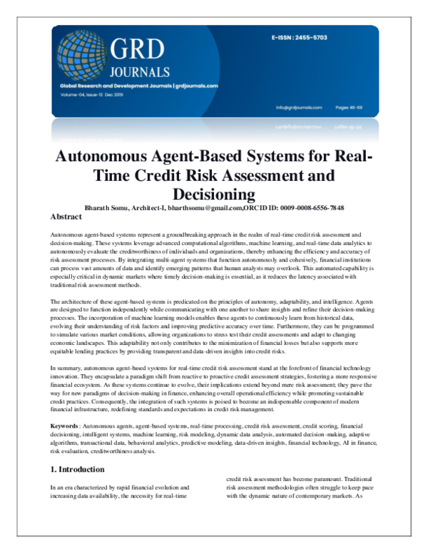 (PDF) Autonomous Agent-Based Systems for Real-Time Credit Risk ...