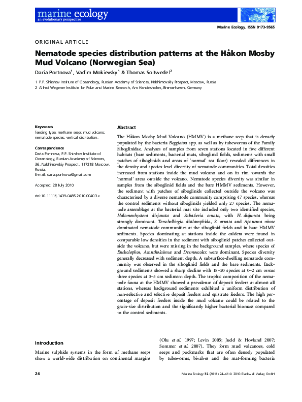 (PDF) Nematode species distribution patterns at the Håkon Mosby Mud ...