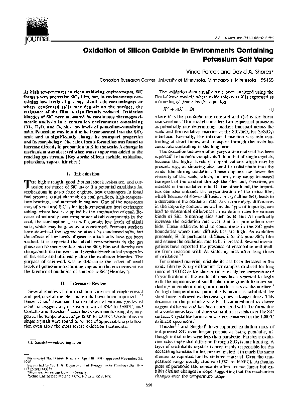 (PDF) Oxidation of Silicon Carbide in Environments Containing Potassium ...