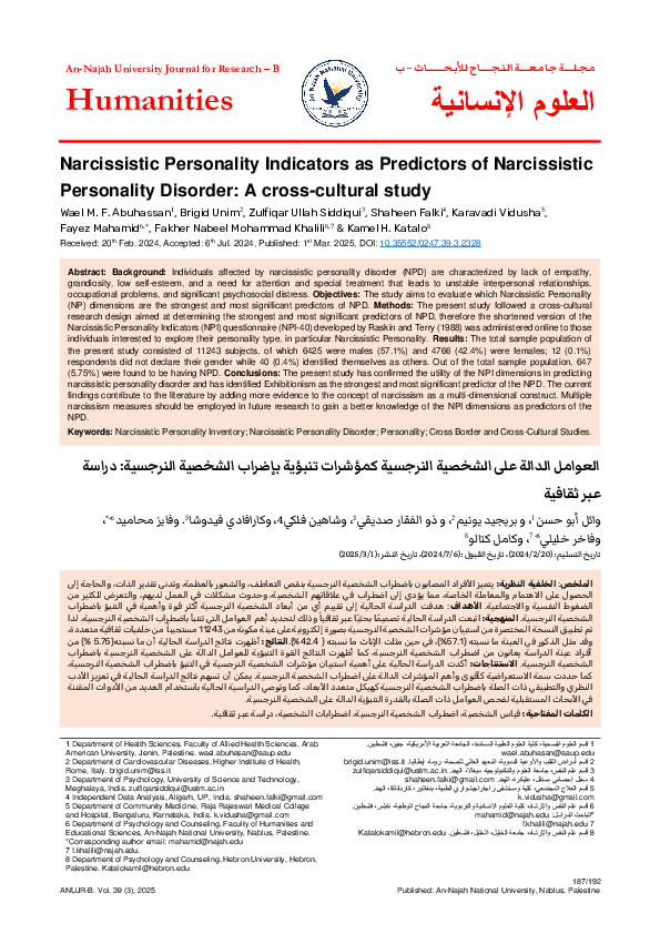 (PDF) Narcissistic Personality Indicators as Predictors of Narcissistic ...