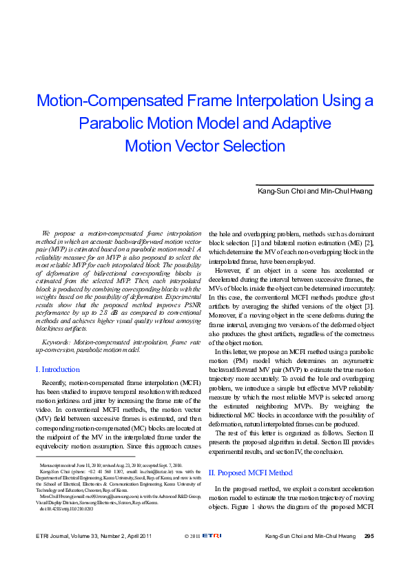 (PDF) Motion-Compensated Frame Interpolation Using a Parabolic Motion ...