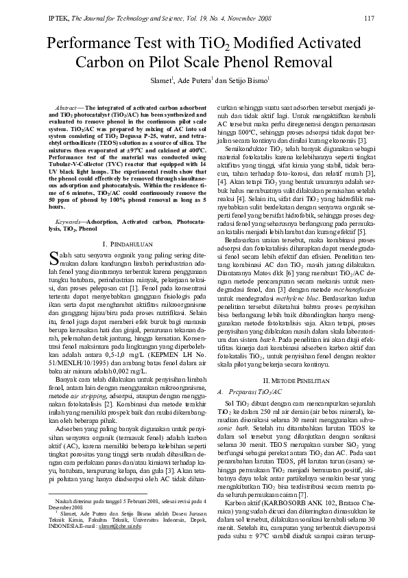 (PDF) Performance Test with TiO2 Modified Activated Carbon on Pilot ...