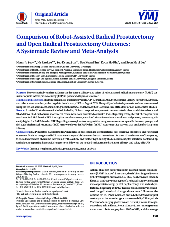 (PDF) Comparison of Robot-Assisted Radical Prostatectomy and Open Radical Prostatectomy Outcomes ...