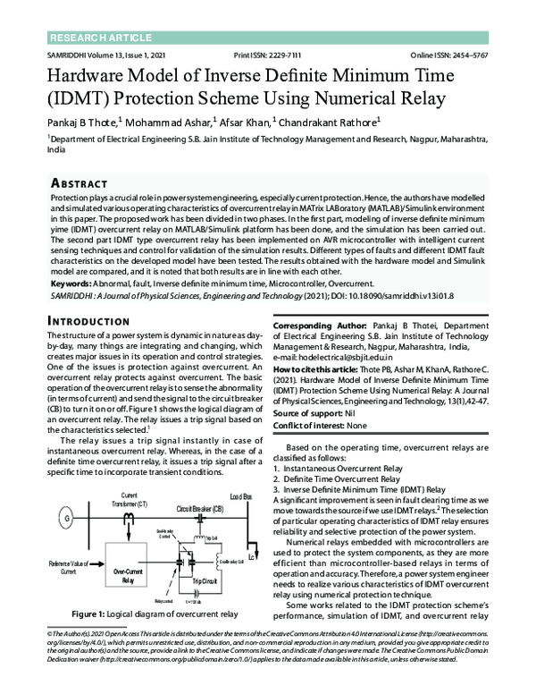 (PDF) Hardware Model of IDMT Protection Scheme Using Numerical Relay