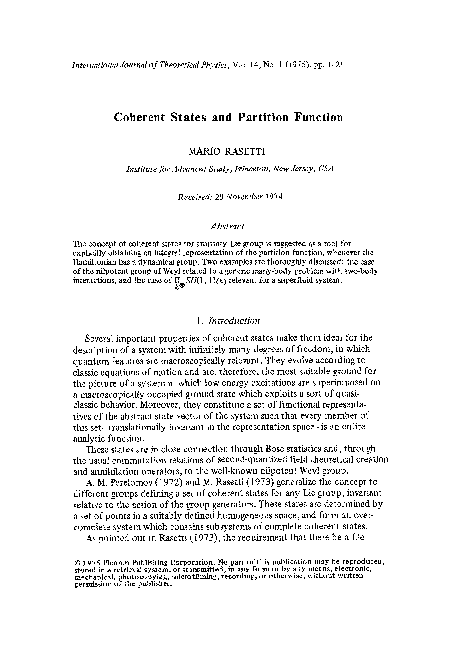 (PDF) Coherent states and partition function