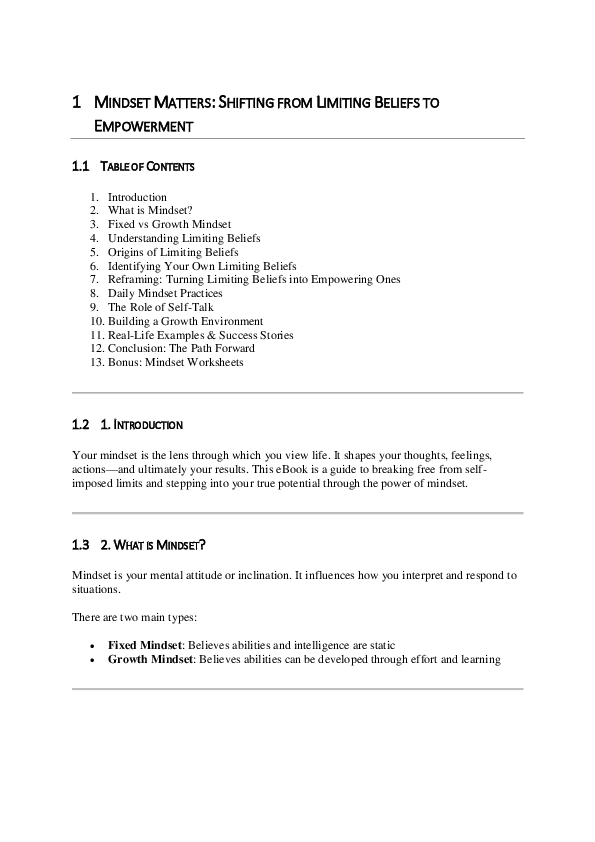 (PDF) MINDSET MATTERS: SHIFTING FROM LIMITING BELIEFS TO EMPOWERMENT