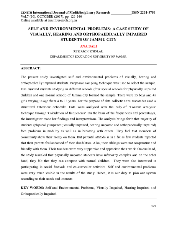 (PDF) SELF AND ENVIRONMENTAL PROBLEMS: A CASE STUDY OF VISUALLY ...