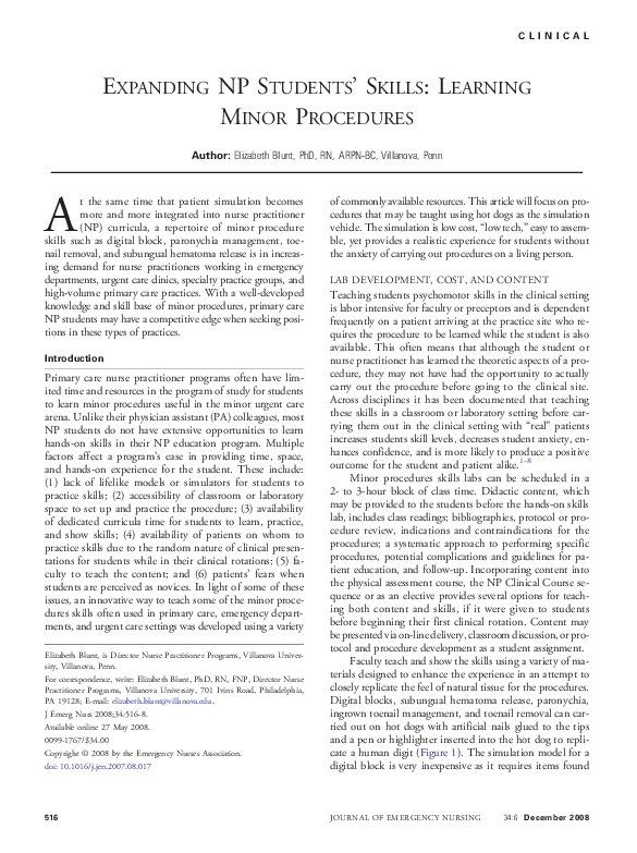 (PDF) Expanding NP Students’ Skills: Learning Minor Procedures