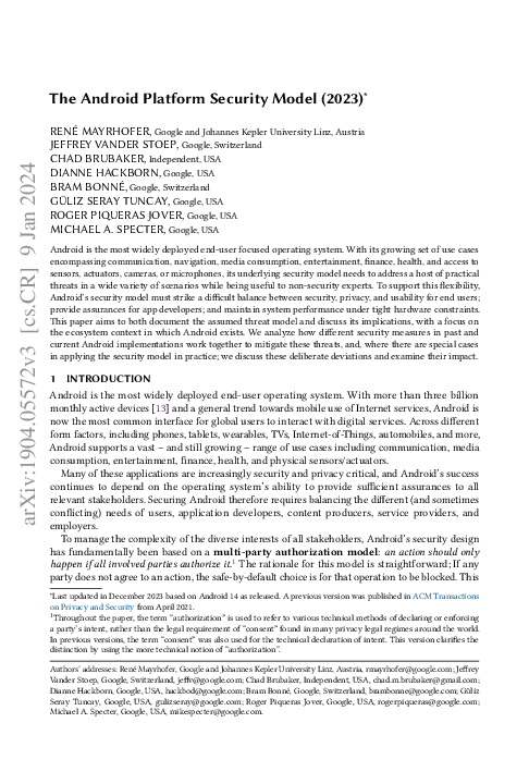 (PDF) The Android Platform Security Model