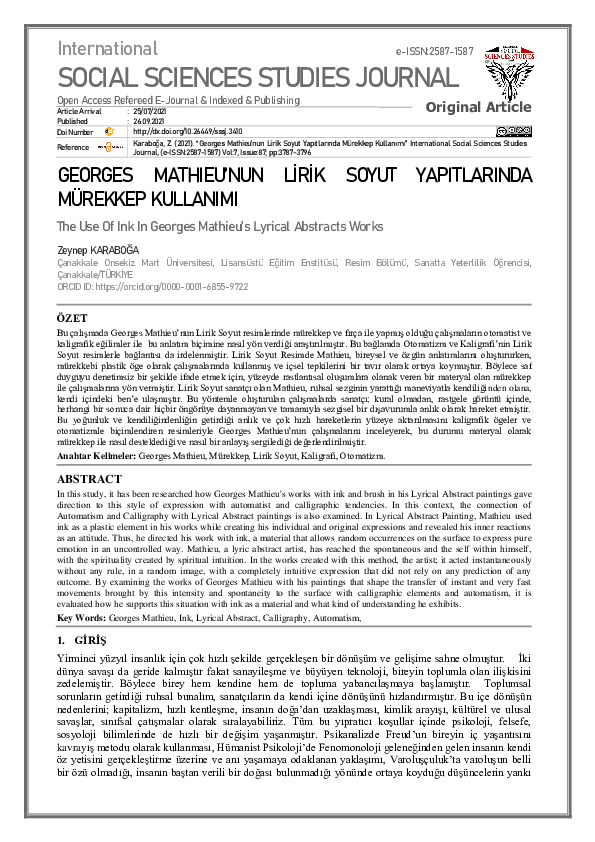 (PDF) GEORGES MATHIEU'NUN LİRİK SOYUT YAPITLARINDA MÜREKKEP KULLANIMI The Use Of Ink In Georges ...