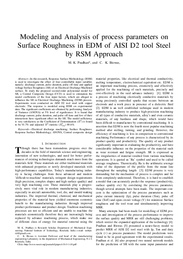 (PDF) Modeling and Analysis of Process Parameters on Surface Roughness ...