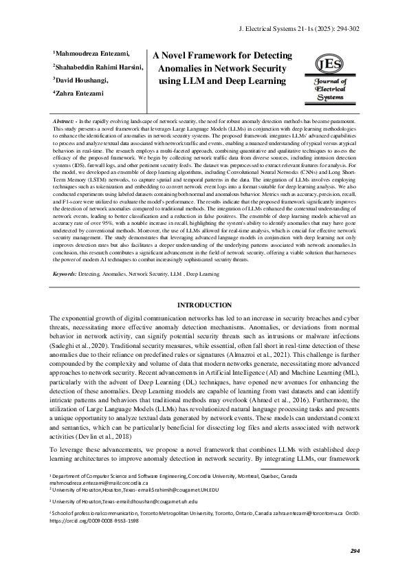 (PDF) A Novel Framework for Detecting Anomalies in Network Security using LLM and Deep Learning