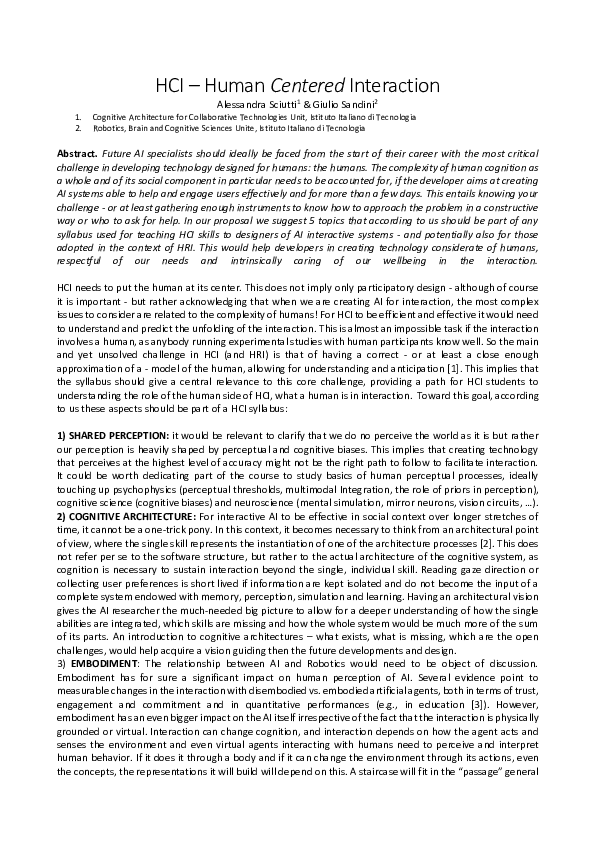 (PDF) HCI –Human Centered Interaction