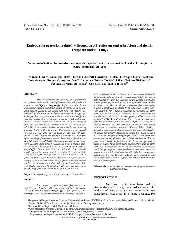(PDF) Endodontics pastes formulated with copaiba oil: action on oral ...
