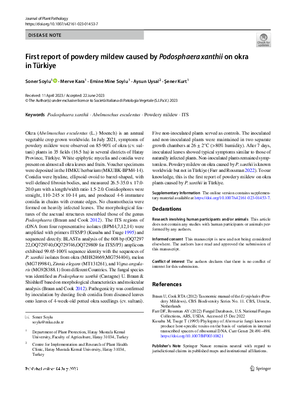 (PDF) First report of powdery mildew caused by Podosphaera xanthii on ...