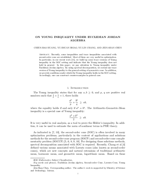 (PDF) On Young Inequality Under Euclidean Jordan Algebra