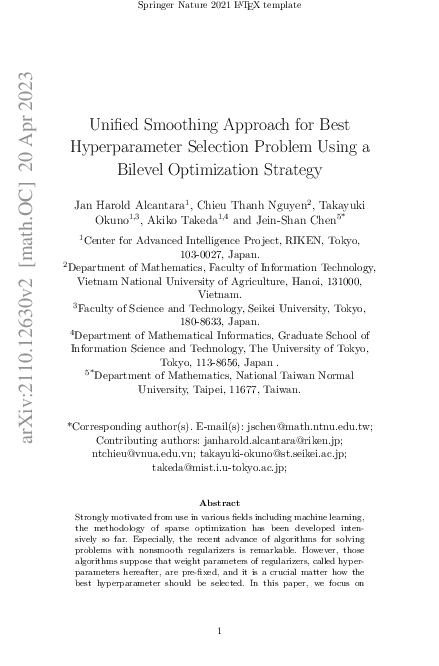 (PDF) Unified Smoothing Approach for Best Hyperparameter Selection Problem Using a Bilevel ...