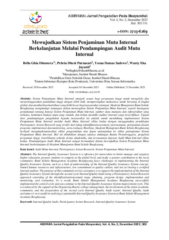 (PDF) Mewujudkan sistem penjaminan mutu internal berkelanjutan melalui pendampingan audit mutu ...