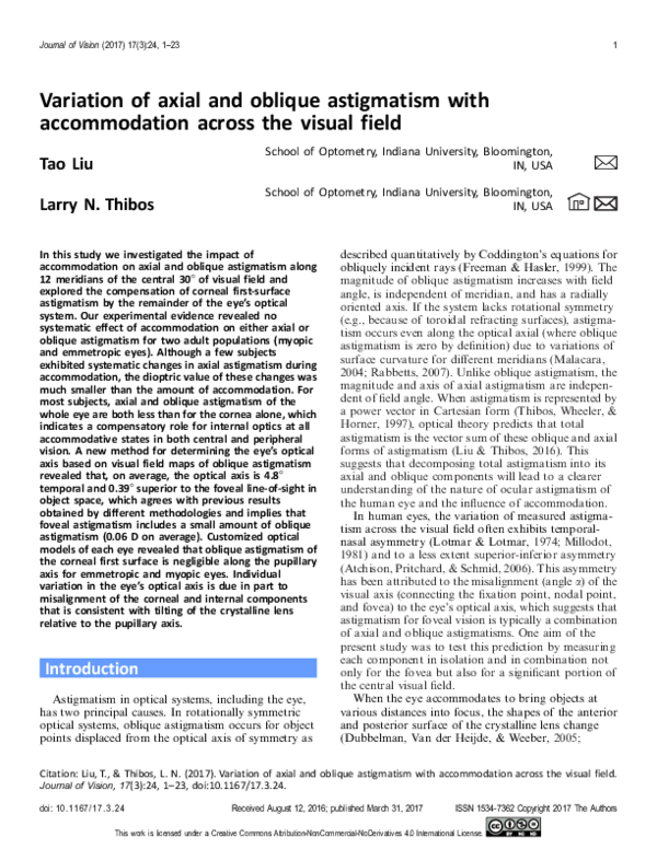 (PDF) Variation of axial and oblique astigmatism with accommodation ...
