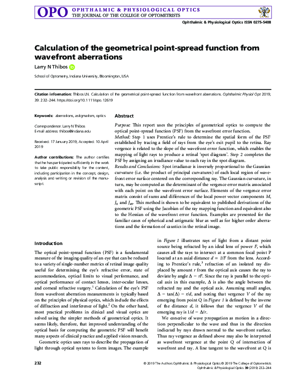 (PDF) Calculation of the geometrical point‐spread function from ...