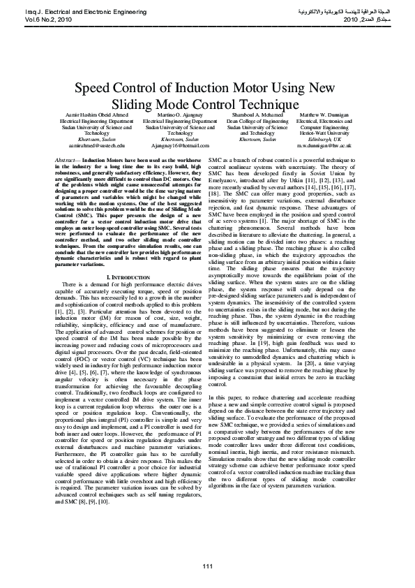 (PDF) Speed Control of Induction Motor Using New Sliding Mode Control ...