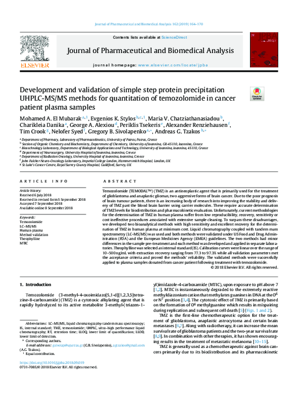 (PDF) Development and validation of simple step protein precipitation UHPLC-MS/MS methods for ...