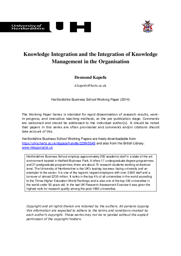 (PDF) Knowledge integration and the integration of knowledge ...