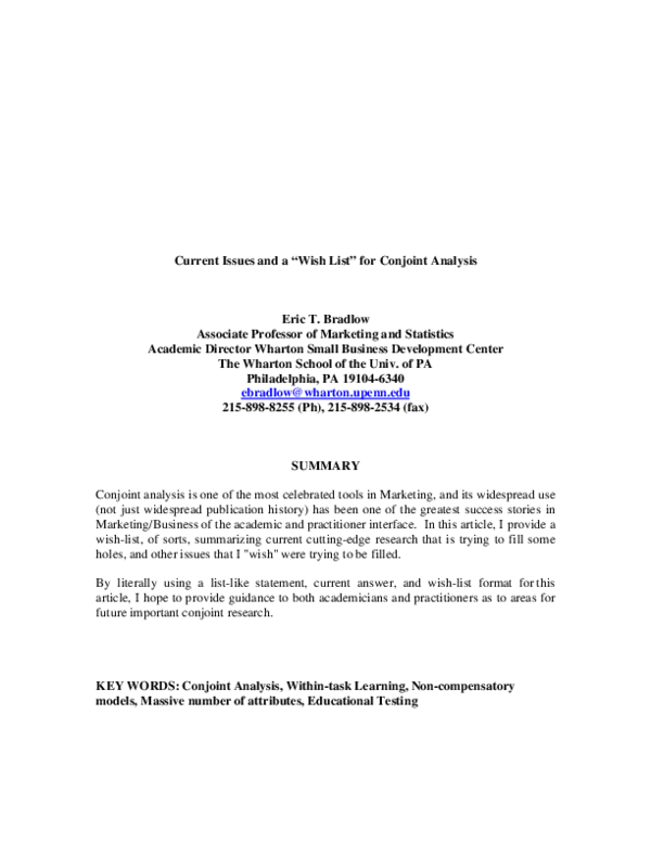 (PDF) Current issues and a ‘wish list’ for conjoint analysis
