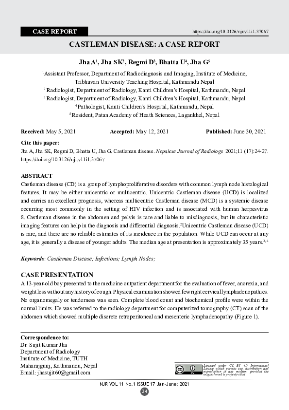 (PDF) Castleman Disease: A case report