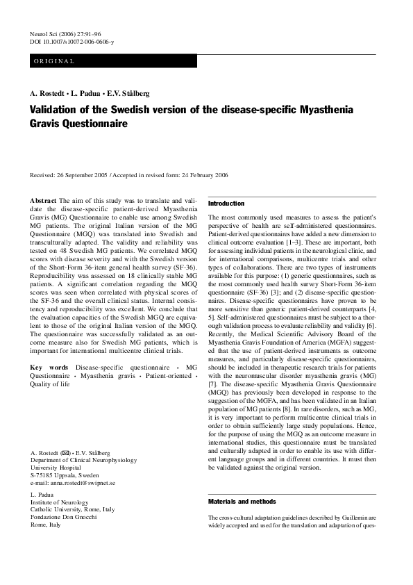 (PDF) Validation of the Swedish version of the disease-specific ...