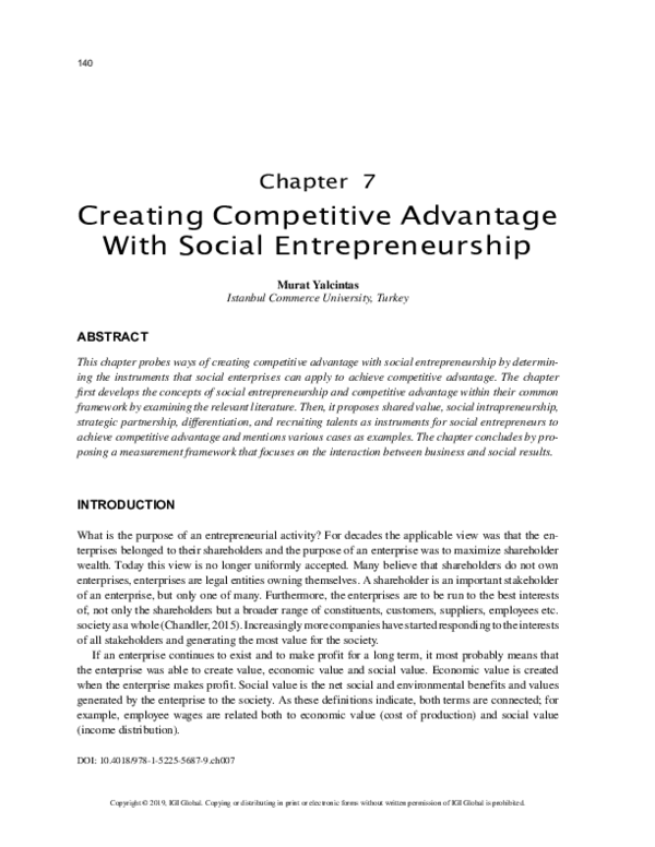 (PDF) Creating Competitive Advantage With Social Entrepreneurship