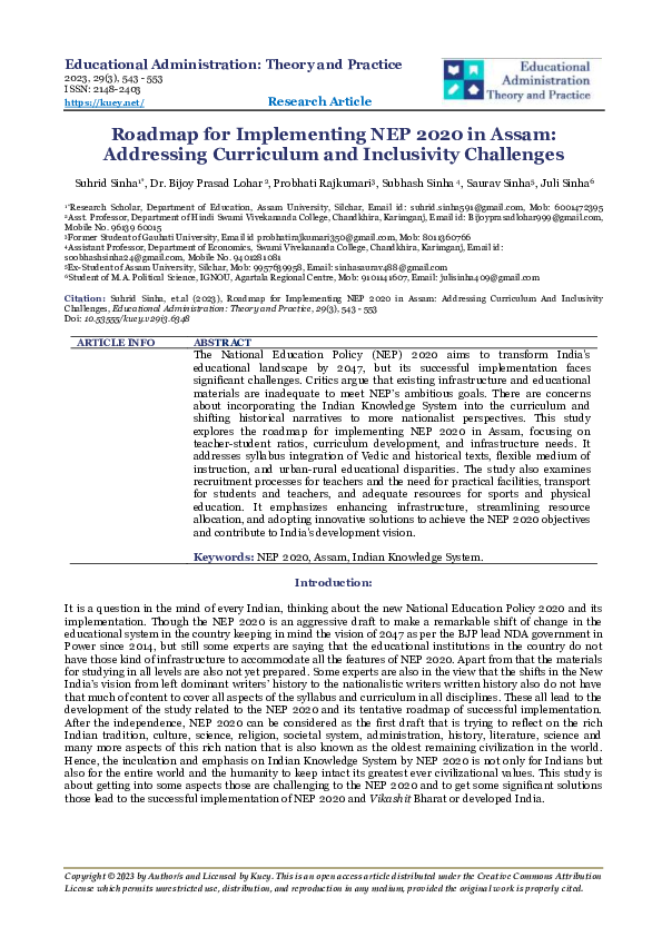 (PDF) Roadmap for Implementing NEP 2020 in Assam: Addressing Curriculum ...