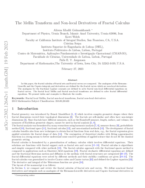 (PDF) The Mellin Transform and Non-local Derivatives of Fractal Calculus