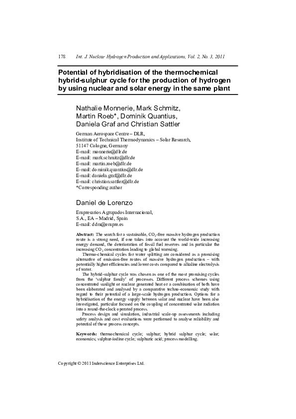 (PDF) Potential of hybridisation of the thermochemical hybrid-sulphur cycle for the production ...