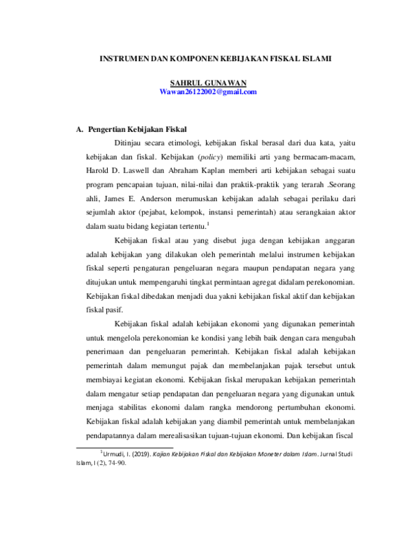 (PDF) Instrumen Dan Komponen Kebijakan Fiskal Islami