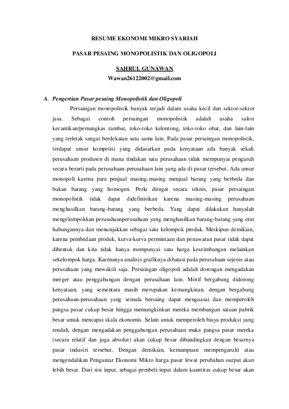 (PDF) Pasar Pesaing Monopolistik Dan Oligopoli
