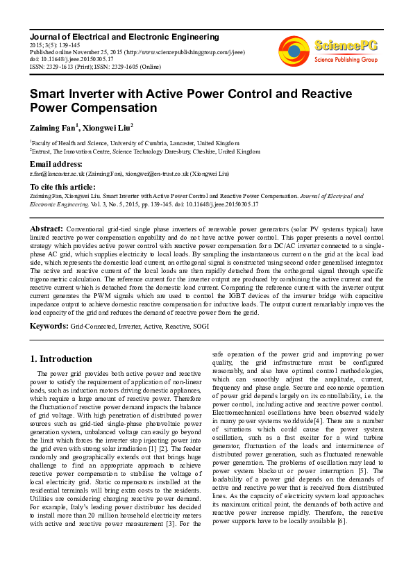 (PDF) Smart Inverter with Active Power Control and Reactive Power ...