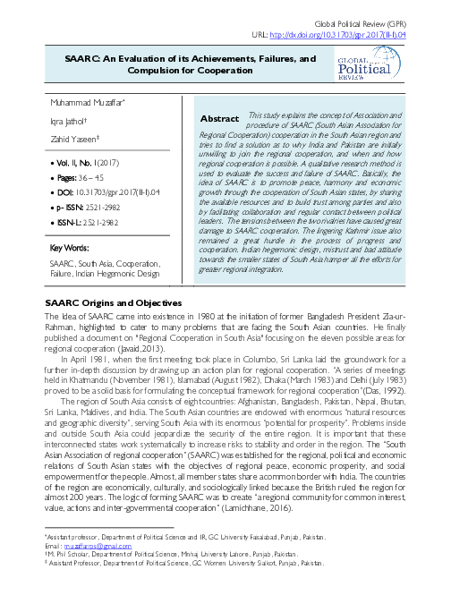 (PDF) Saarc: An Evaluation of Its Achievements, Failures, and ...