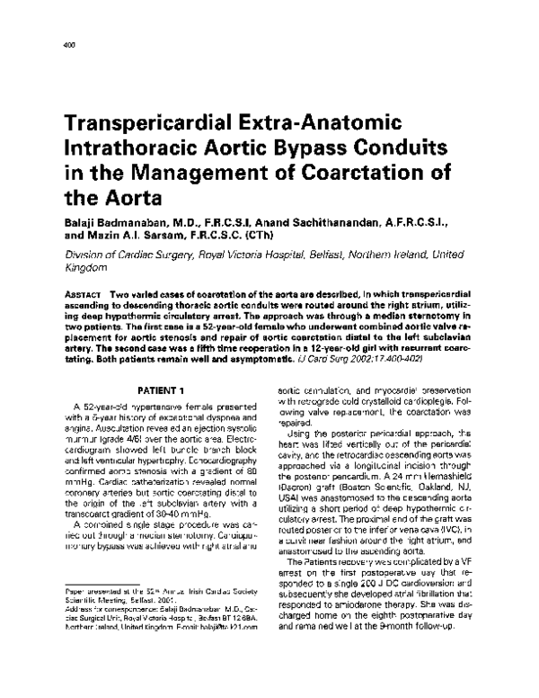 (PDF) Transpericardial Extra-Anatomic Intrathoracic Aortic Bypass ...