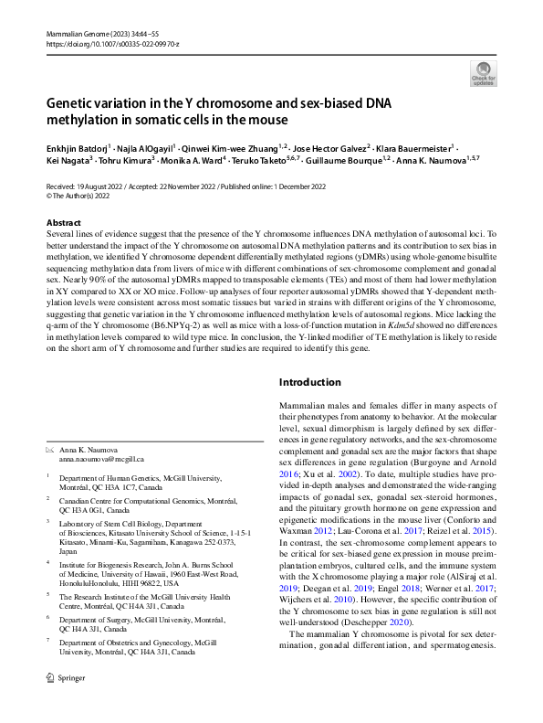 (PDF) Genetic variation in the Y chromosome and sex-biased DNA methylation in somatic cells in ...