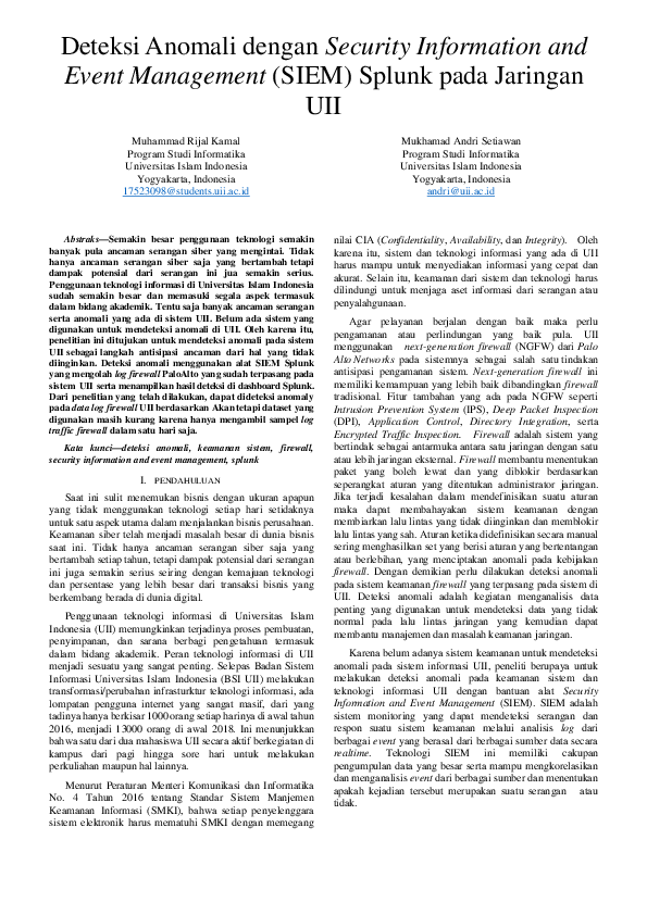 (PDF) Deteksi Anomali dengan Security Information and Event Management (SIEM) Splunk pada ...
