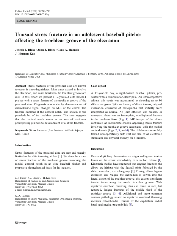 (PDF) Unusual stress fracture in an adolescent baseball pitcher ...