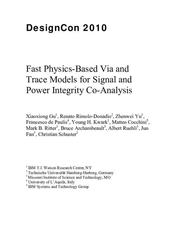 (PDF) Fast Physics-Based Via and Trace Models for Signal and Power Integrity Co-Analysis