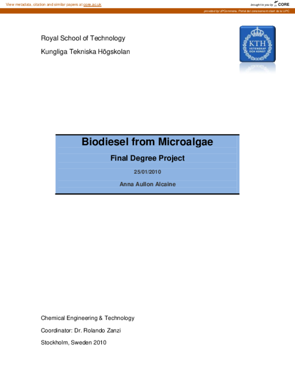 (PDF) Biodiesel from Microalgae