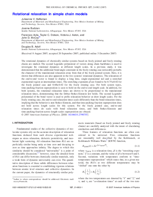 (PDF) Rotational relaxation in simple chain models