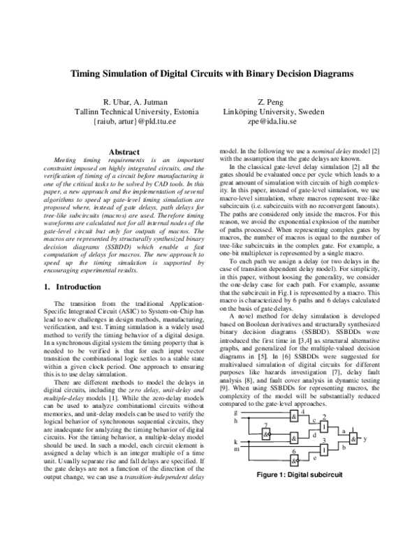 (PDF) Timing simulation of digital circuits with binary decision diagrams