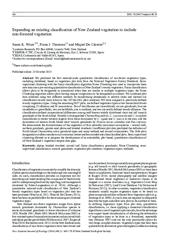 (PDF) Expanding an existing classification of New Zealand vegetation to ...