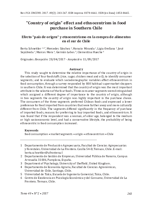 (PDF) Country of origin" effect and ethnocentrism in food purchase in ...
